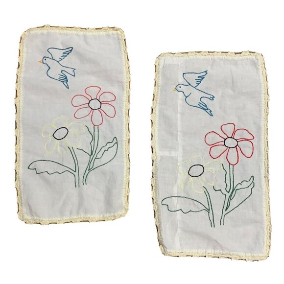 Handmade | Accents | Doilie Set Hand Embroidered Lace Bird Floral 2 ...